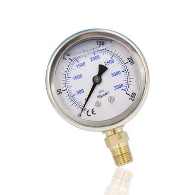 供不锈钢充油耐振压力表径向立装304竖装YN63 250KG 3500PSI厂销