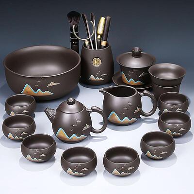 高档紫砂茶功夫具000111套装家用办公室会中式瓷陶泡茶壶客茶杯整