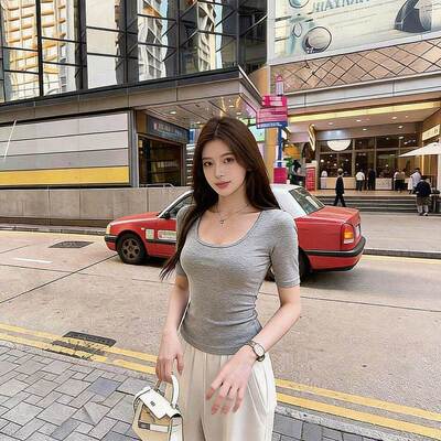 纯欲风中袖修身2026夏季新款女面膜T恤显瘦辣妹款女百搭上衣8191