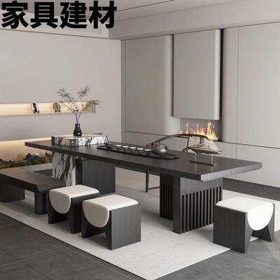 ShJ现代轻奢岛桌椅茶桌组合中式实木大板设计师现做高端岩板茶台