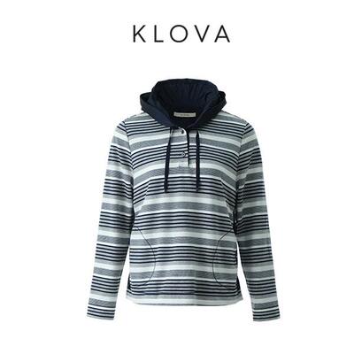 【KLOVA】冬季 轻纱灰三色条纹连帽领T恤  TT5768(UN)