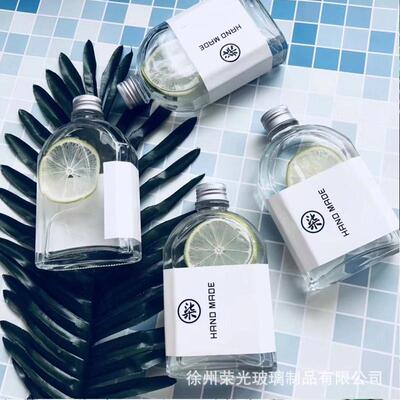 ins新咖款瓶果汁饮SFR料 扁方形果酒瓶冷萃玻璃瓶外卖啡打包瓶 极