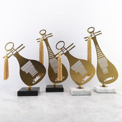 金色琵琶摆件新中式样板房桌面玄关柜类橱窗软装设计家具展厅