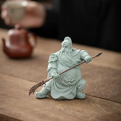 青砂石云文创关公关长财神历史人物面摆件武鱼缸桌造景FAX茶宠装