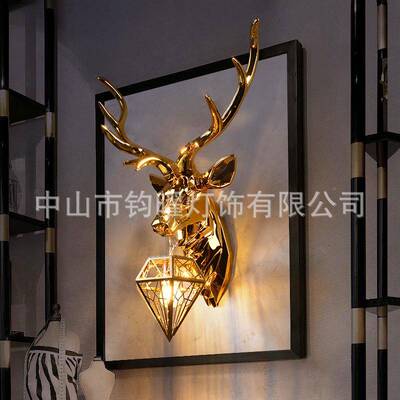 财鹿头壁灯北欧招式厅37150电客视背景墙床头性创意鹿头墙壁灯装