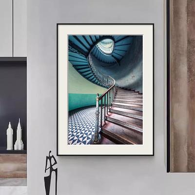 现代简约螺旋梯建筑摄影装饰画样板房客厅过道衣帽间壁画走廊挂画