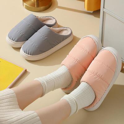 次日达加冬季水布棉拖鞋女2情025新款加绒防厚底踩屎感保暖外穿包