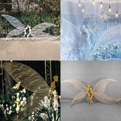婚庆道具新铁艺精灵网纱蝴蝶翅膀小精灵吊顶摆件橱窗装饰舞台布置