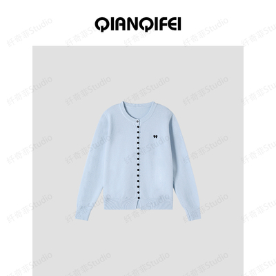 1-28F【纤奇菲】新款波浪单排扣蝴蝶结圆领针织开衫 81104-H306