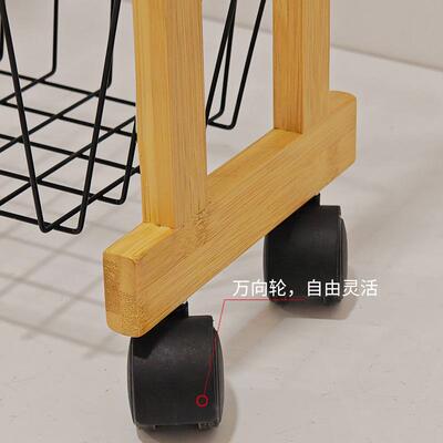 竹制简约层小三推果蔬收40919纳推车可车移动竹制餐桌厨房功多能