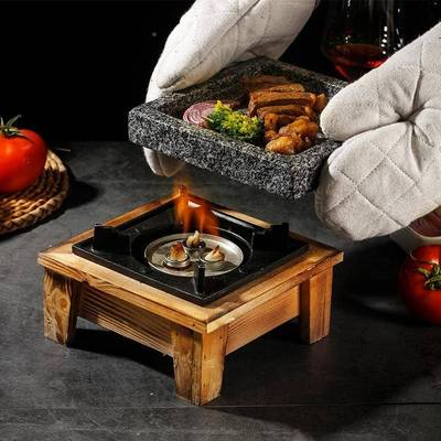 迷你9615凹烤槽山石板肉花火岗牛排烤盘保温烧烤炉酒精日式料石理