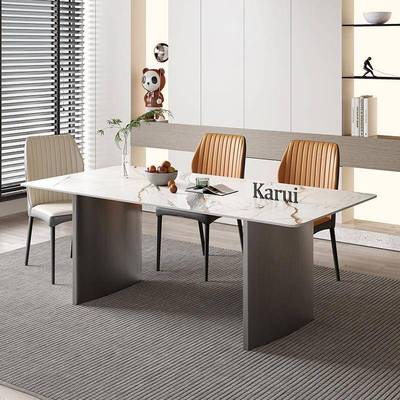 德利奢丰岩板餐桌意式轻家42083用不锈饭桌现代简别墅钢岩约板吃