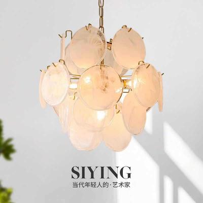 法式轻奢卧室七彩云雾玻璃吊灯中古创意复古衣帽间餐厅护眼吊灯