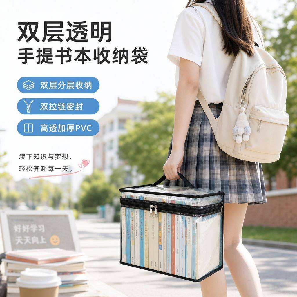 旧书收纳箱带盖子绘本图书整理家用大容量收纳袋书本防尘防潮透明