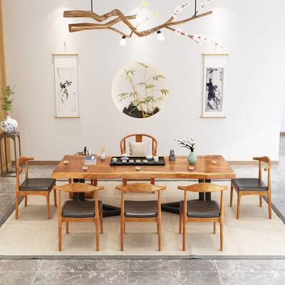 DWT木大板茶桌椅组合中式原木泡茶台办实公新室会客店铺民闲宿休