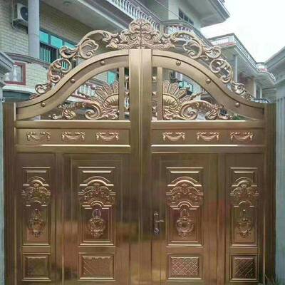 庭仿AZG院小别墅区门农村自建门房围墙工程户外铜对双开不锈钢大