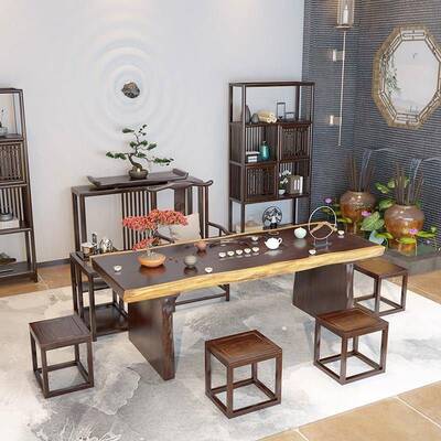 大板实茶桌茶馆喝茶洽木谈茶桌椅组JWE办合公客接待室会泡茶桌