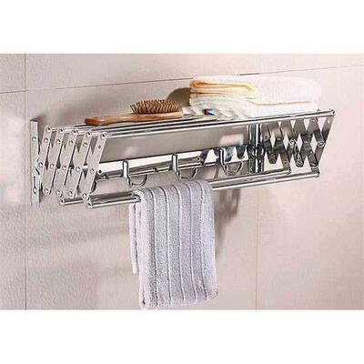 新款免TOP打孔加长80寸双层浴巾伸架50640小尺毛巾架不锈钢30折叠