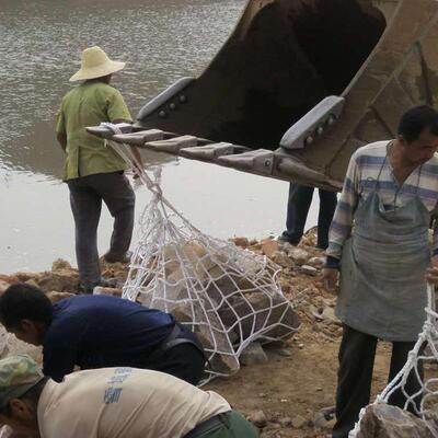 海汛防尼龙抛石兜PP聚丙烯石笼OYU网兜手工编制网聚填丙烯抛石头