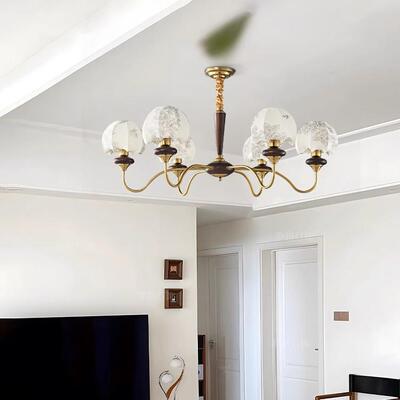 1370美式全铜复古胡桃木厅客主灯吊灯法色式南洋艺风民宿布卧室灯