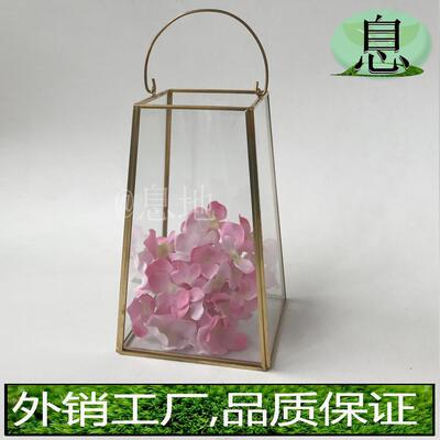 18092B包邮!工厂直销几何金色铜条玻璃风灯玻璃花房摆件吊件
