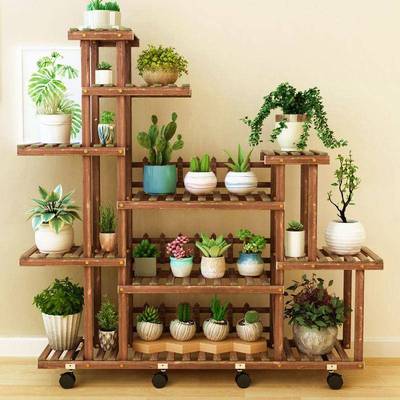 绿萝阳台置物简架室内植物花盆架客落地多式层8451多肉厅易实木花