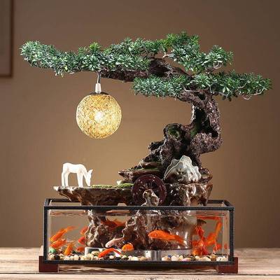 流业水鱼缸招财摆件家居客厅桌面喷装饰XZR品水循环泉景乔观迁开