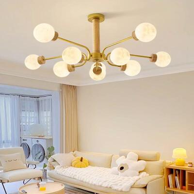 客灯ETQ网现代简光约原木风红魔豆吊灯温馨全谱护眼卧室房间灯厅