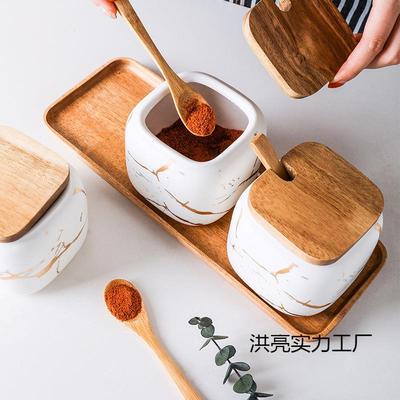 料态瓷生活大理石纹厨房罐调罐轻奢美式陶调味罐盐VIK罐家用调唐
