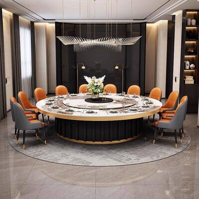 轻MSDT5099奢岩餐桌家用电动大圆桌桌酒店餐桌转盘电板磁炉带别墅