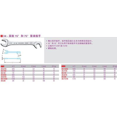 英双开口手1扳5°和75°紧凑斜口扳手开口34.7/327/3234.制7/32