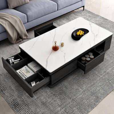 式4707极简岩意板茶几电视柜组合可伸缩轻奢高端厅客爆款中小户型