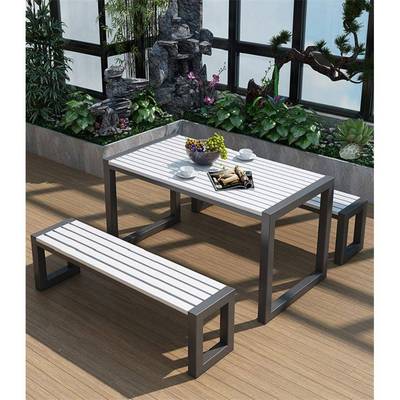 露天长桌庭别椅组合休闲墅花园公园院户外桌椅露台茶几塑91225木