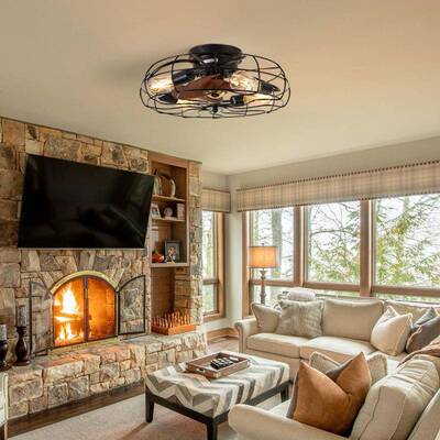 境客厅阳台吸顶风美扇跨灯房餐厅灯式书铁笼77254仿木叶卧室吊扇