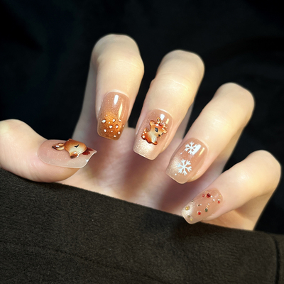 圣诞小鹿猫眼雪花显白可拆卸甲贴