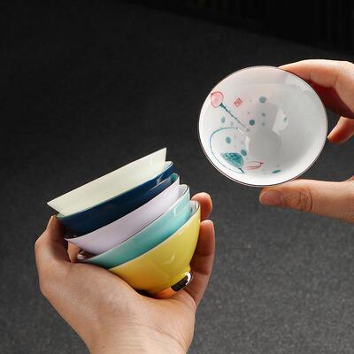 手羊脂白玉瓷功夫茶杯陶纯手绘图工案笠杯6个瓷主人斗杯YC00264普