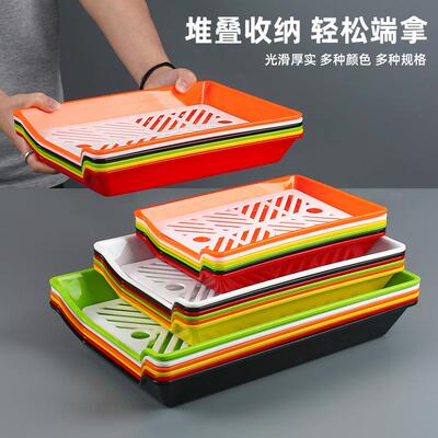 烧烤串串沥水盘子用PP料长塑方形炸摆串盘AQZ串串火锅冰柜商展示