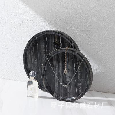 厂家直销圆店形石大理托盘置LIU物盘纳浴室酒高档收圆盘洞石装饰
