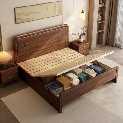 黑胡桃木实木床代北美家店用C-HHT-691米8双5人床婚酒民宿主现卧1