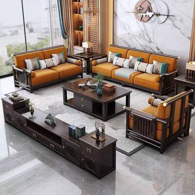 新中式12+3组两合禅意81000小户型客厅高储物可拆洗箱+冬夏用实木