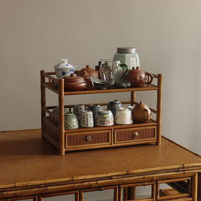 竹棒茶棚茶具茶壶茶杯带抽原屉收纳展示架多配宝阁博88547古架茶