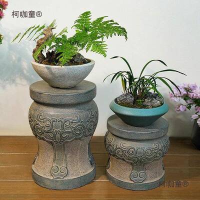 内石雕石子户外盆景架摆件底花架墩水泥仿室庭院摆件座NJW中式麦