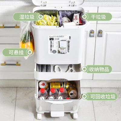 家余桶用厨房垃圾桶SVW三层按盖压带干湿分类日式厨垃圾高颜值大