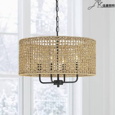 2厅025新美式复古波西亚铁艺农舍米客编织藤艺客厅92598餐款厅灯