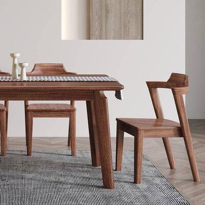 胡桃木原木餐SCC大长桌意广式简约实木台餐桌轻奢高餐厅岛椅端组