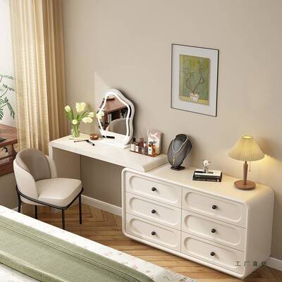 全实木奶油梳妆台斗一体卧室化风妆桌床尾一斗柜妆台82845体伸缩