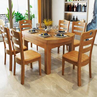餐实木餐桌伸椅25800组桌合现代简约叠家用圆饭桌缩折长方形桌子