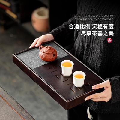 新式竹木竹中茶家用长方形整等号竹木块干泡盘盘泡茶储水式制小茶