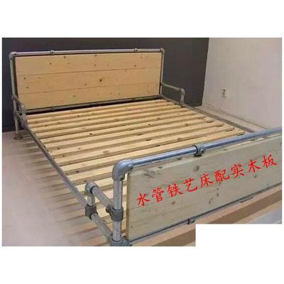 复古工业风水管单铁艺金属馆床酒店宾馆旅双人床主卧室钢木NJM床