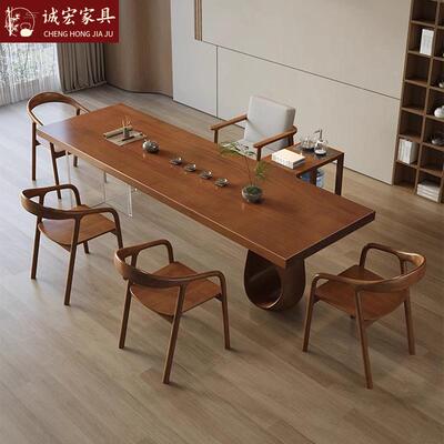 诚宏现代约简实木茶椅合一桌五椅亚ABV克力原组木茶台泡茶桌桌大